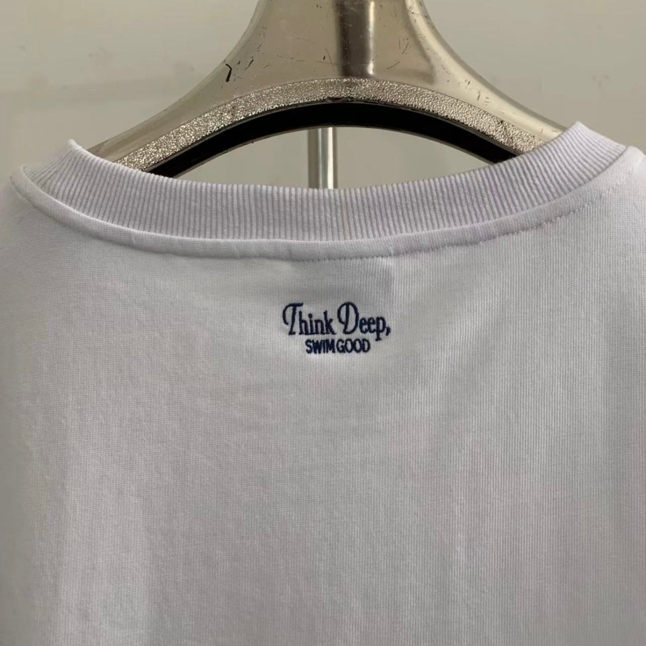 Script Logo Tee White – Think Deep, Swim Good.
